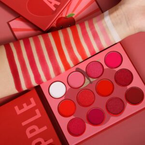 Red Pink Eyeshadow Palette, DE’LANCI Professional Matte Shimmer High Pigmented 12 Colors Eye Shadow Makeup Pallet, Waterproof Blendable Small and Cute Eye Shadow Makeup Pallete, Vegan and Cruelty Free