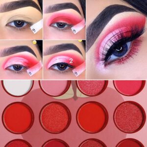 Red Pink Eyeshadow Palette, DE’LANCI Professional Matte Shimmer High Pigmented 12 Colors Eye Shadow Makeup Pallet, Waterproof Blendable Small and Cute Eye Shadow Makeup Pallete, Vegan and Cruelty Free