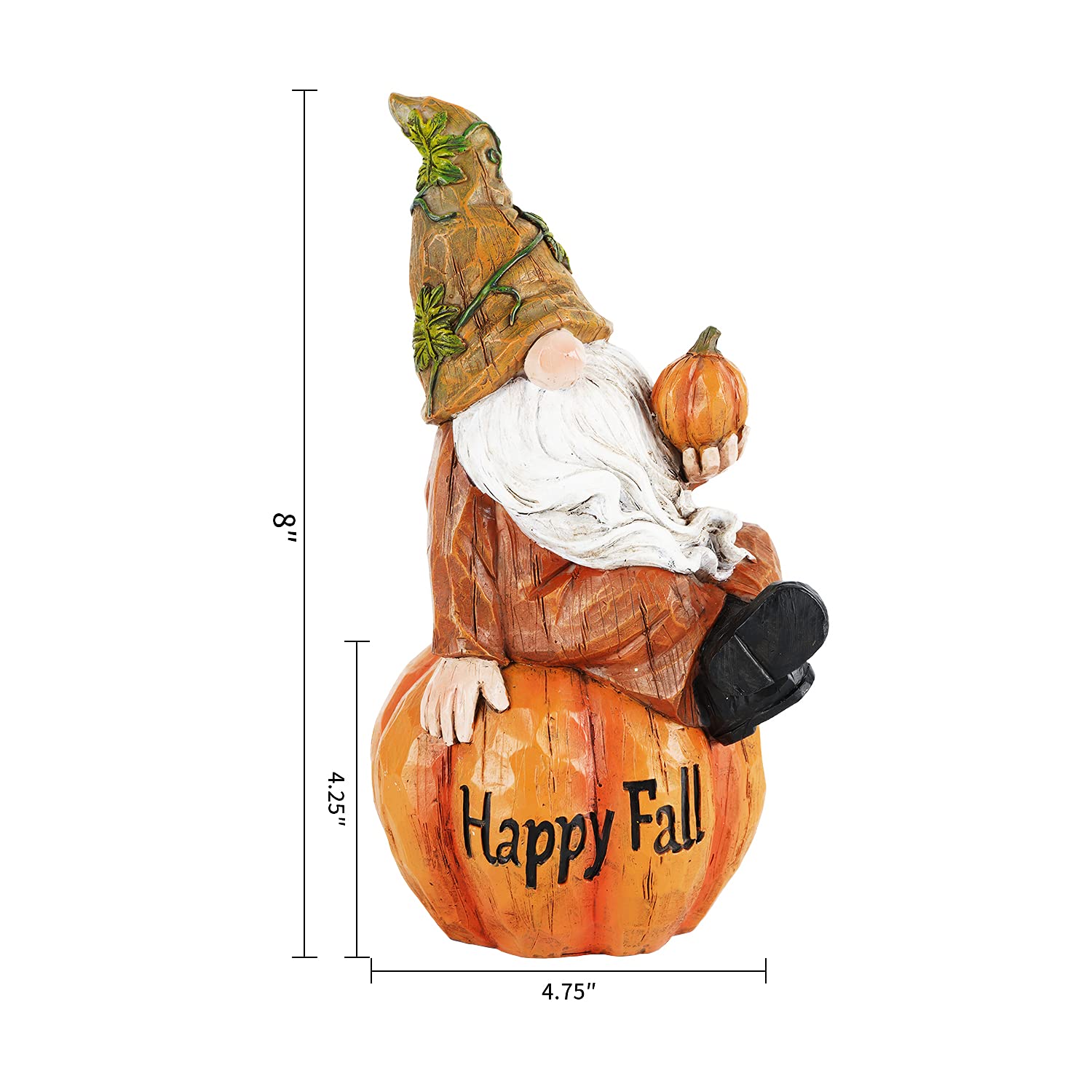 Topadorn Fall Garden Gnome Figurine Sitting on Pumpkin Statue Autumn Harvest Garden Gnomes Statue Figurine for Patio Yard Lawn Porch Decoration，Happy Fall