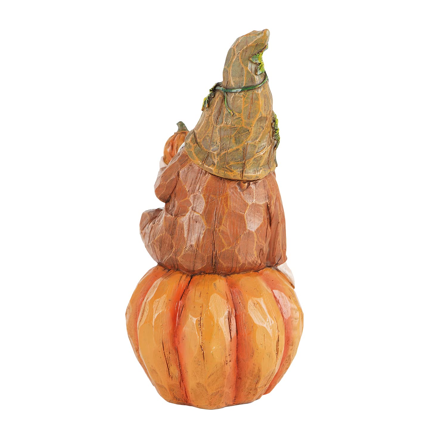 Topadorn Fall Garden Gnome Figurine Sitting on Pumpkin Statue Autumn Harvest Garden Gnomes Statue Figurine for Patio Yard Lawn Porch Decoration，Happy Fall