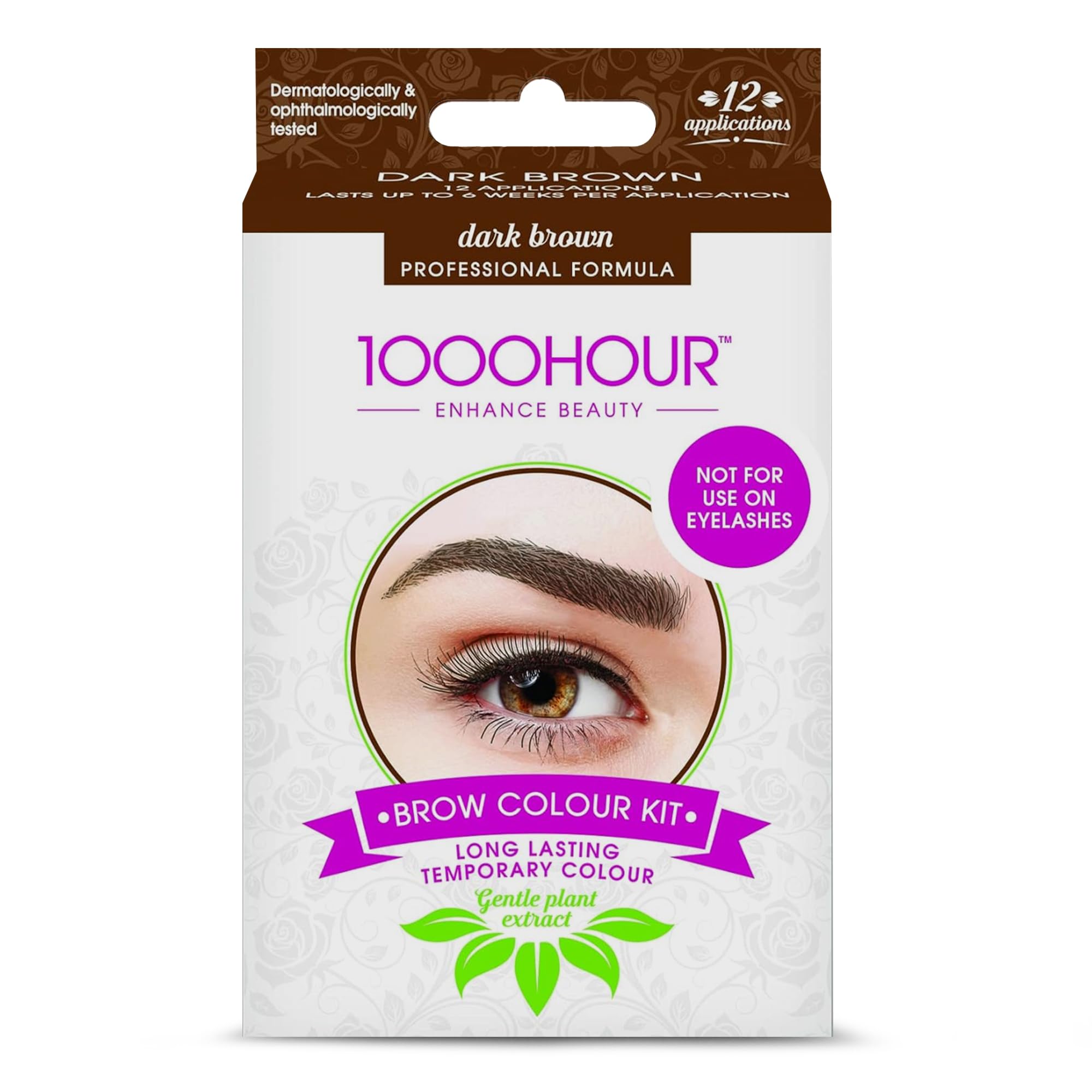 1000 Hour Professional Formula Brow Color Kit - Defined Brows with a Long-Lasting Formula with Eyebrow Mascara - Brow Gel for Stunning Brows that Last Up To 6 Weeks with 12 Applications - Dark Brown