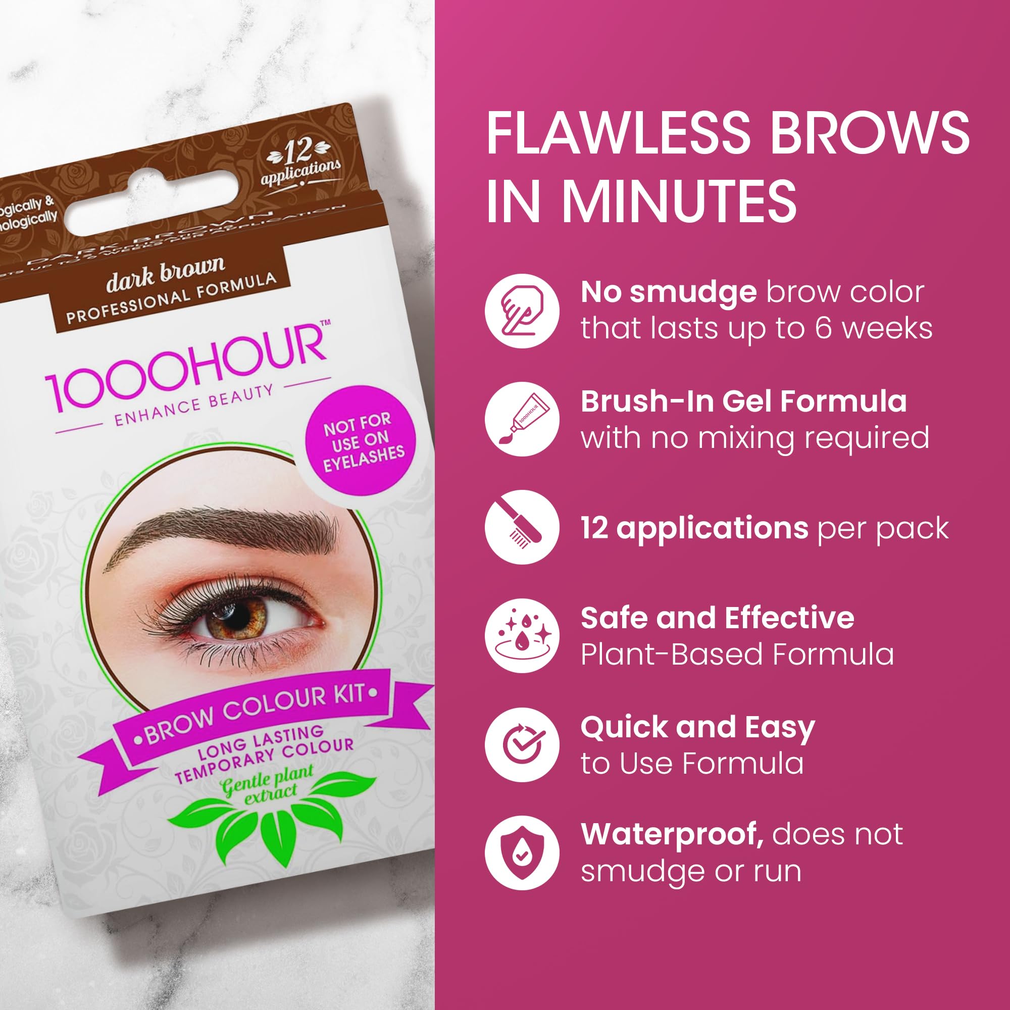 1000 Hour Professional Formula Brow Color Kit - Defined Brows with a Long-Lasting Formula with Eyebrow Mascara - Brow Gel for Stunning Brows that Last Up To 6 Weeks with 12 Applications - Dark Brown