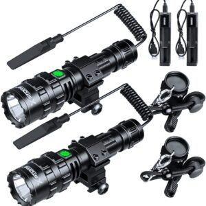 X.Store 2 Pack LED Flashlight with Picatinny Rail Mount, Airsoft Flashlights USB Picatinny Rail Flashlights 5000 High Lumen Rifle Light, 5 Modes Rifle Flashlight - Remote Switch Included