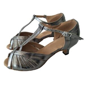 Womens Latin Salsa Dance Shoes Open Toe Ballroom Party Soft Sole Professional Evening Indoor Socials Dancing Sandals (Grey 4.6cm Heel, Numeric_8_Point_5)