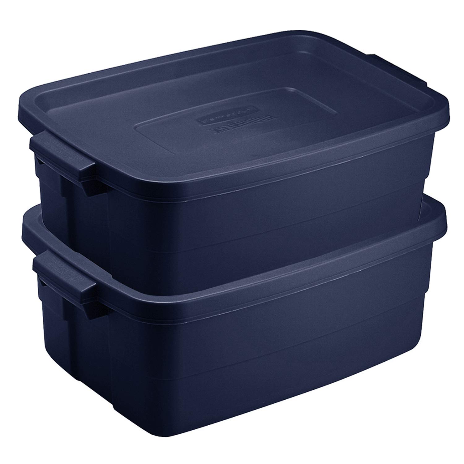 Rubbermaid Roughneck 3 Gallon Rugged Plastic Reusable Stackable Home Storage Totes with Lids, Dark Indigo Metallic (12 Pack)