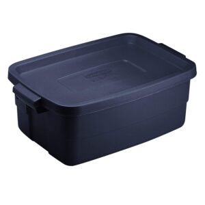 Rubbermaid Roughneck 3 Gallon Rugged Plastic Reusable Stackable Home Storage Totes with Lids, Dark Indigo Metallic (12 Pack)