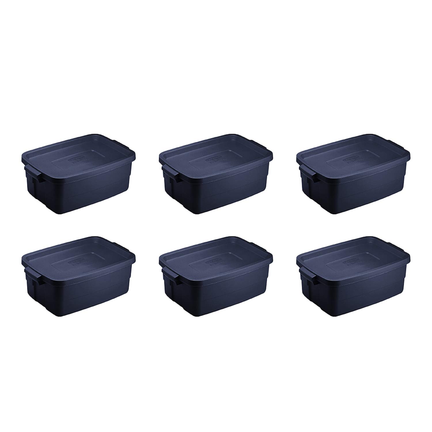 Rubbermaid Roughneck 3 Gallon Rugged Plastic Reusable Stackable Home Storage Totes with Lids, Dark Indigo Metallic (12 Pack)