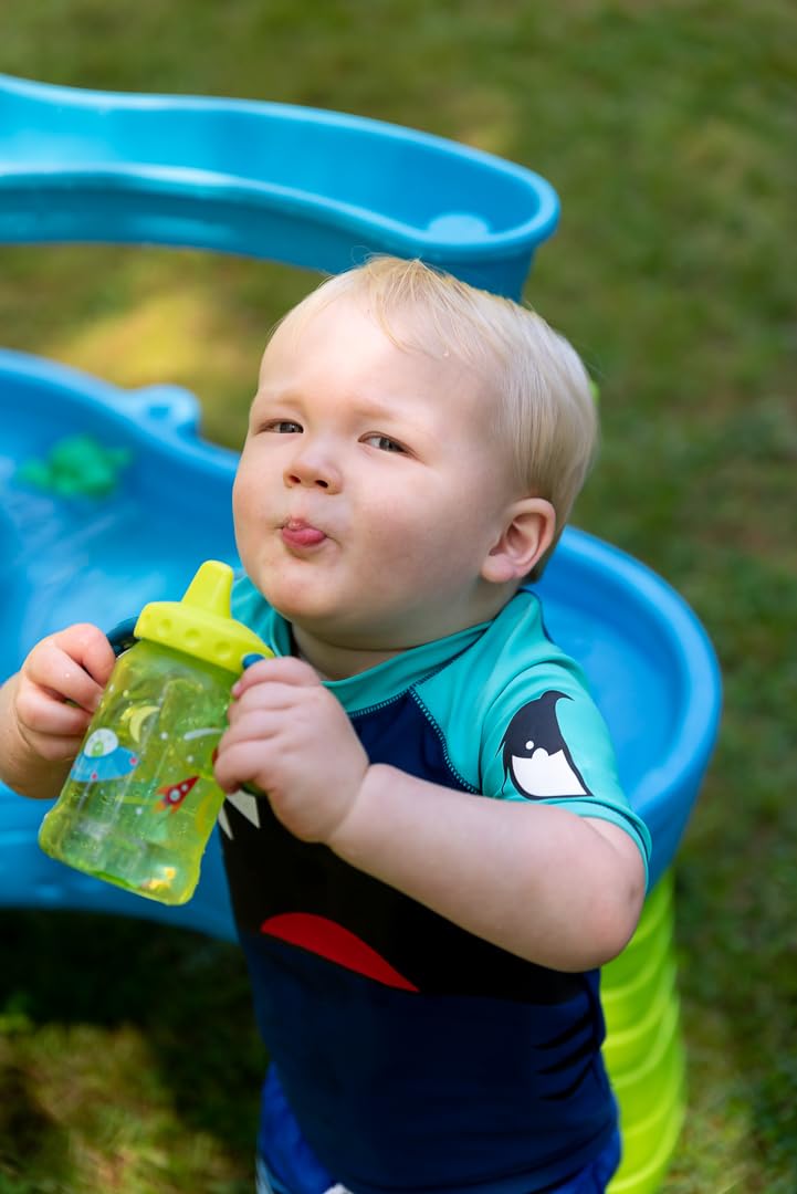 COOL GEAR 2-Pack 12 oz Gripper Sipper Cups For Kids & Toddlers - Dishwasher Safe, Spillproof, Leakproof Waterbottle With Handles For Babies - Shark/Dino