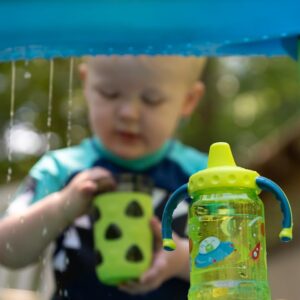 COOL GEAR 2-Pack 12 oz Gripper Sipper Cups For Kids & Toddlers - Dishwasher Safe, Spillproof, Leakproof Waterbottle With Handles For Babies - Shark/Dino