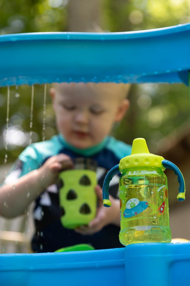 COOL GEAR 2-Pack 12 oz Gripper Sipper Cups For Kids & Toddlers - Dishwasher Safe, Spillproof, Leakproof Waterbottle With Handles For Babies - Shark/Dino