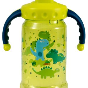 COOL GEAR 2-Pack 12 oz Gripper Sipper Cups For Kids & Toddlers - Dishwasher Safe, Spillproof, Leakproof Waterbottle With Handles For Babies - Shark/Dino