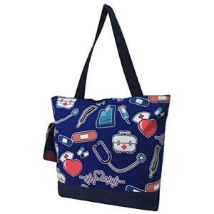 ngil medium top zipper closure canvas tote bag with attached matching coin purse for teachers, moms, students and nurses (nurse theme-navy)