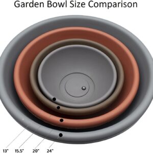 The HC Companies 20 Inch Large Garden Bowl Planter - Shallow Plant Pot with Drainage Plug for Indoor Outdoor Flowers, Herbs, Warm Gray