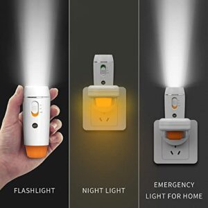 THOVAS Emergency FlashLight, 3-in-1 LED Power Failure Light, Handheld Light, Rechargeable Flashlight, Plug-in Night light, Multi-Function Power Failure Flashlights, Lighting Sensor Night Light, 2 Pack