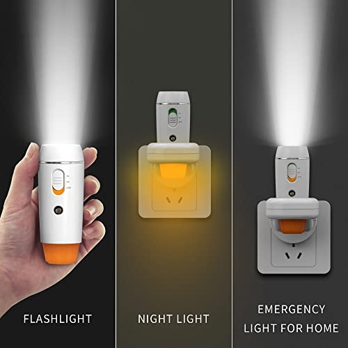 THOVAS Emergency FlashLight, 3-in-1 LED Power Failure Light, Handheld Light, Rechargeable Flashlight, Plug-in Night light, Multi-Function Power Failure Flashlights, Lighting Sensor Night Light, 2 Pack