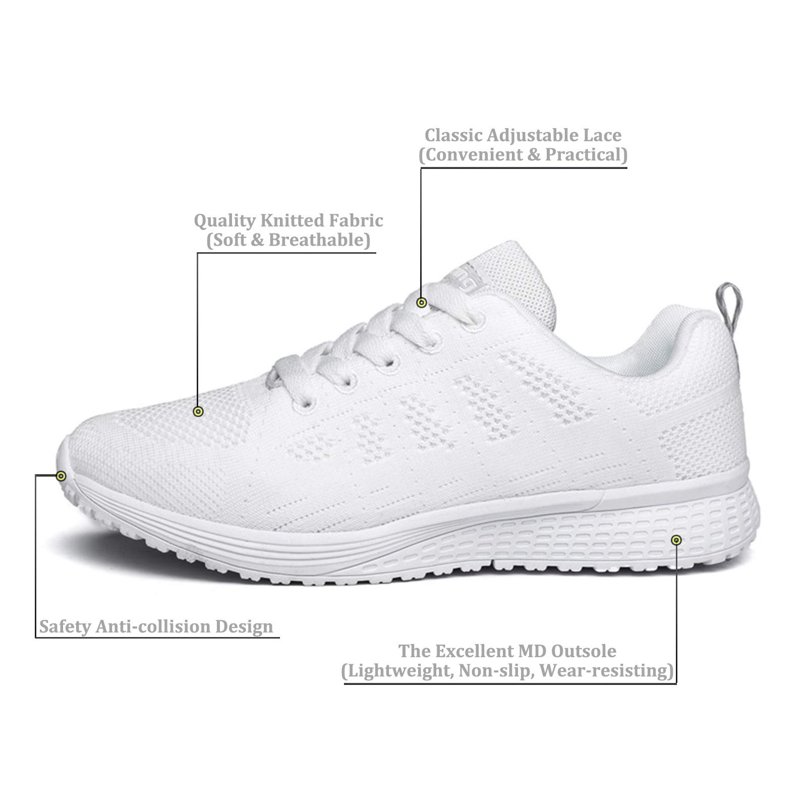 AIRAVATA Walking Shoes Women Arch Support Womens Sneakers Gym Fitness Comfortable Womens Running Shoes White Size 5