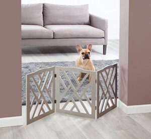 indoor/outdoor solid wood crisscross freestanding foldable adjustable 3-section pet gate