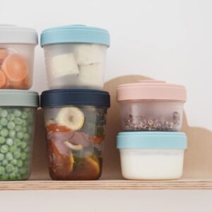 BEABA Clip Containers Set of 12 + 2 Spoons, Baby Food Storage Containers, Food Storage Containers with Lid, Baby Food + Toddler Snack Containers (Eucalyptus)