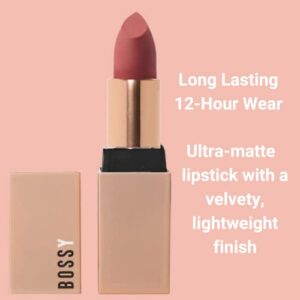 Bossy Cosmetics Matte, Long Lasting, Hydrating Vegan Lipstick with Vitamin E and Watermelon Seed Oil (Focused - Pink Mauve Color)