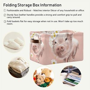 AUUXVA Foldable Storage Basket, Large Collapsible Organizer Storage Bin Cube Toys Storage Boxes with Handles for Bathroom Kids Nursery Closet Storage (1 Pack, Cute Pig)