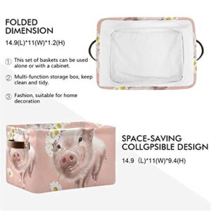 AUUXVA Foldable Storage Basket, Large Collapsible Organizer Storage Bin Cube Toys Storage Boxes with Handles for Bathroom Kids Nursery Closet Storage (1 Pack, Cute Pig)