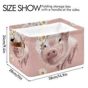 AUUXVA Foldable Storage Basket, Large Collapsible Organizer Storage Bin Cube Toys Storage Boxes with Handles for Bathroom Kids Nursery Closet Storage (1 Pack, Cute Pig)