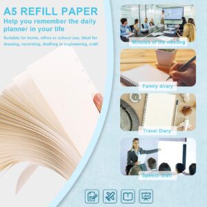 Kincown A5 Paper, 6 Ring Loose Leaf Paper, 180 Sheets (360 Pages) Thick A5 Refill Paper, 6 Hole A5 Printer Paper Refills Inserts for Binder Planner Journal Notebook - Blank