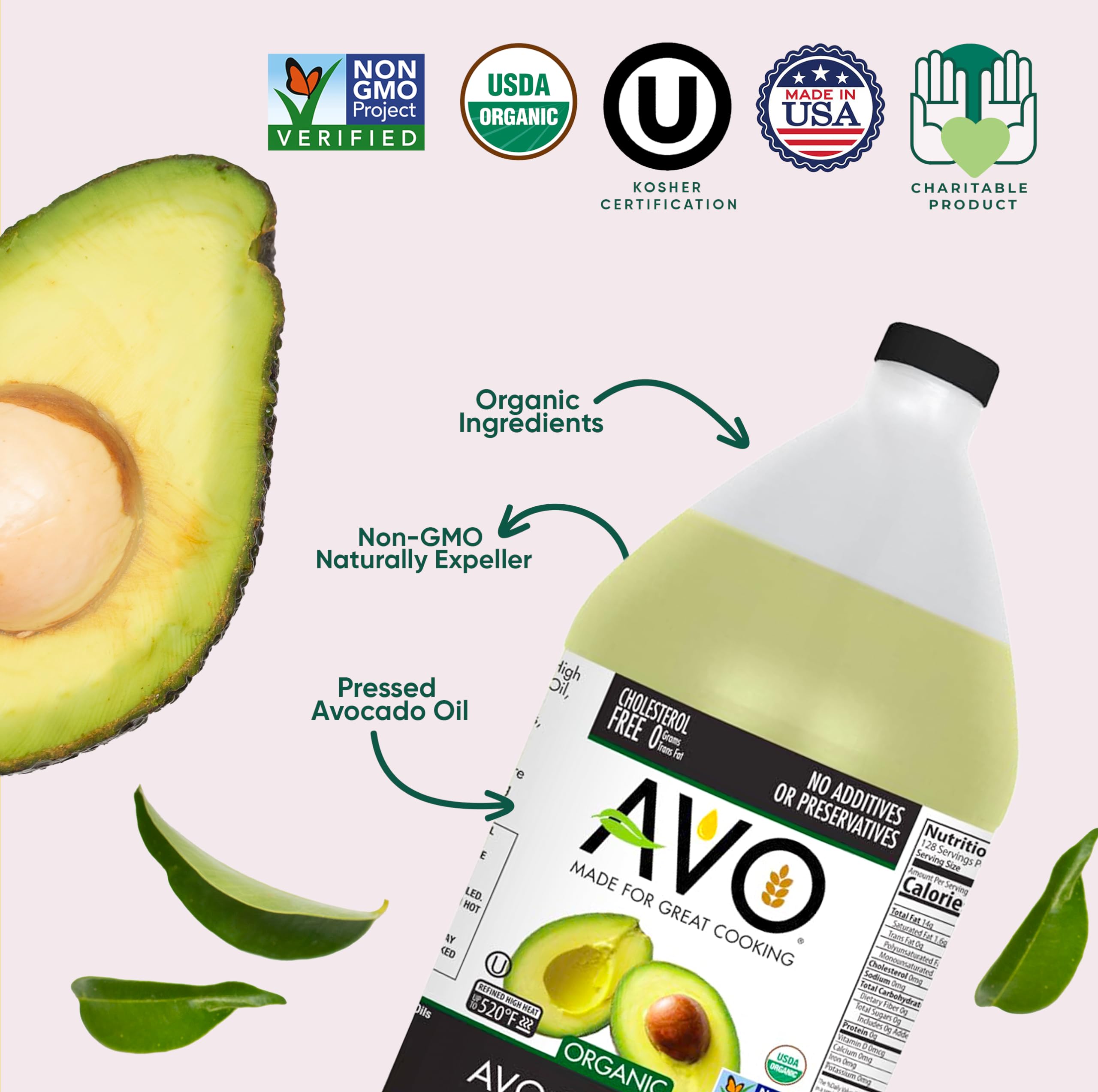 AVO NON GMO 100% Avocado Oil, 1 Gallon 128 Fl-oz, NO Preservatives Added