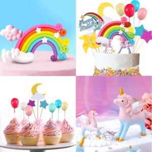 Unicorn Party Cake Topper Kit with 2 Unicorns Sculpture, Rainbow Balls Cloud for Unicorn Birthday Party Supplies