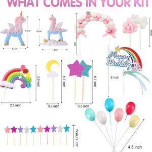 Unicorn Party Cake Topper Kit with 2 Unicorns Sculpture, Rainbow Balls Cloud for Unicorn Birthday Party Supplies