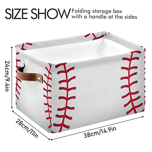 SEULIFE Abstract Baseball Sport Pattern Foldable Storage Basket, Large Collapsible Organizer Storage Bin Cube Toys Storage Boxes with Handles for Bathroom Kids Nursery Closet Storage, 1 Pack