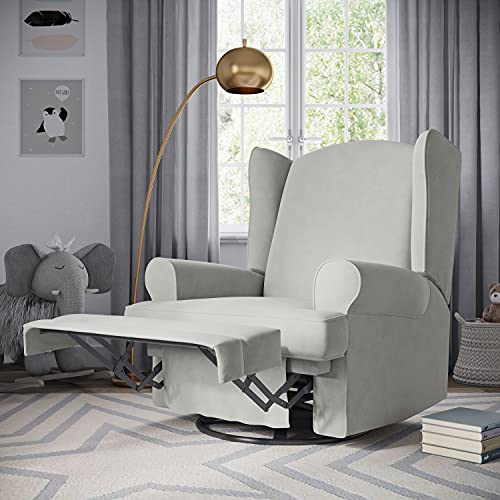 Storkcraft Serenity Upholstered Swivel Glider with USB Charging Port (Steel) – Fully Upholstered Wingback Nursery Glider Recliner with Manual Recline Function, 2 USB Charging Ports, 360 Swivel Base