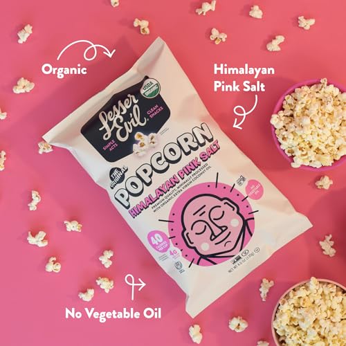 LesserEvil Himalayan Pink Salt Organic Popcorn, Premium Quality, Minimally Processed, No Vegetable Oil, 4.6 Oz, (Pack of 3)