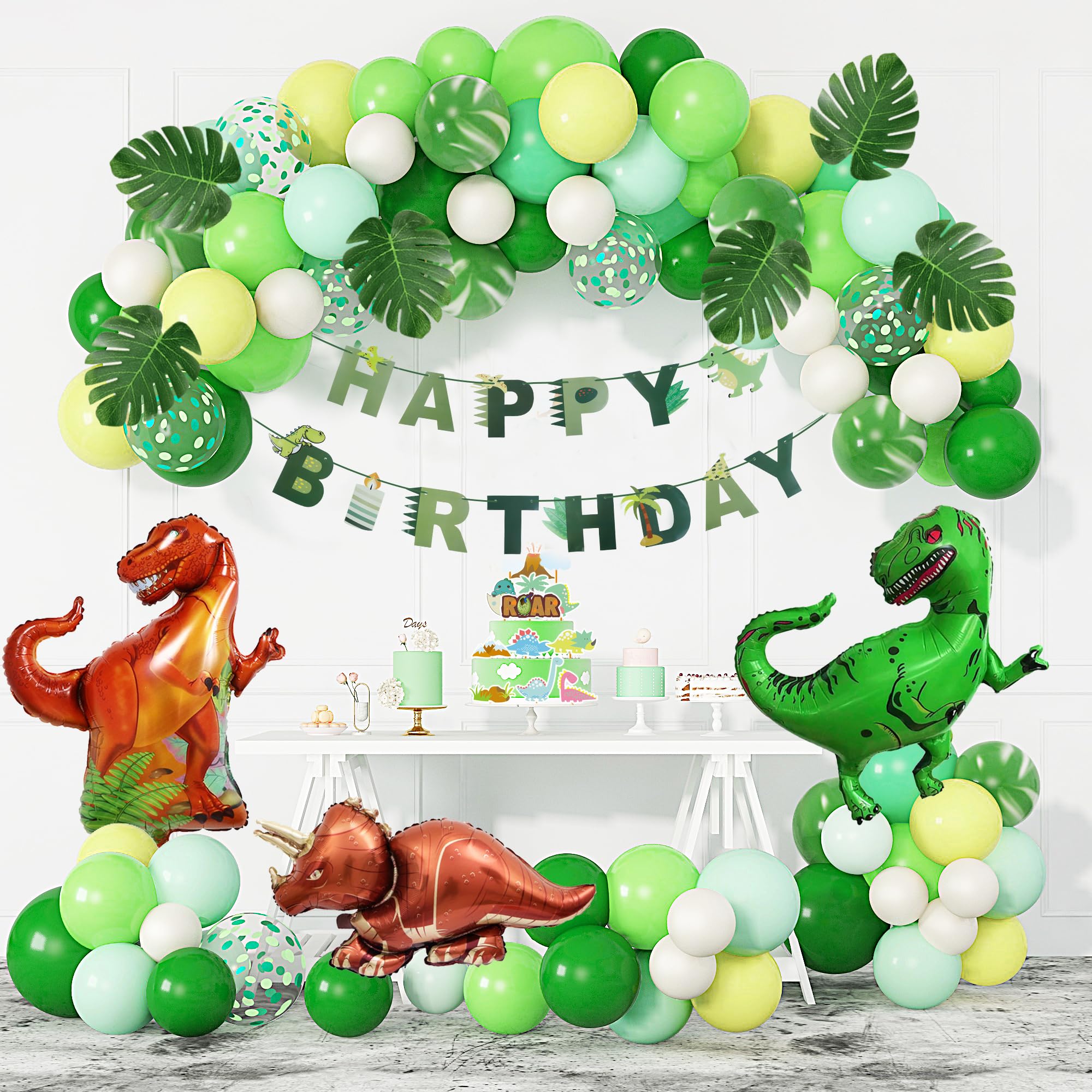 Dinosaur Birthday Party Decorations Supplies, Dinosaur Balloons Arch Garland Kit 40" Foil Dino Balloons Happy Birthday Banners Cake Topper for Jungle Dinosaur Birthday Baby Shower Party for Boys Kids