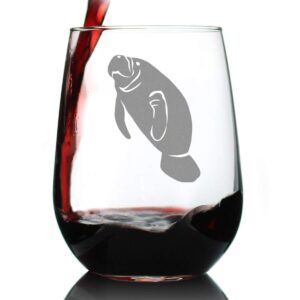 manatee stemless wine glass - cute funny ocean animals themed decor and gifts for sea creature lovers - large 17 oz