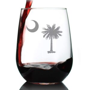 south carolina flag - stemless wine glass - state themed drinking decor and gifts for south carolinians - large 17 ounce