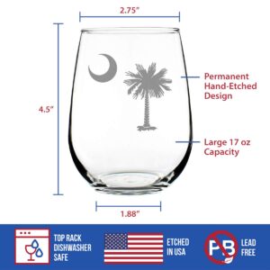 South Carolina Flag - Stemless Wine Glass - State Themed Drinking Decor and Gifts for South Carolinians - Large 17 Ounce