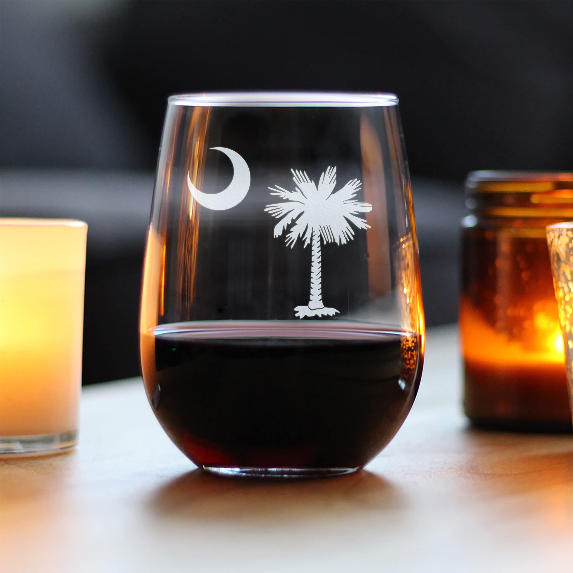 South Carolina Flag - Stemless Wine Glass - State Themed Drinking Decor and Gifts for South Carolinians - Large 17 Ounce