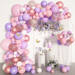 151pcs pink balloon garland arch kit rose gold white pink and purple balloons confetti latex balloons butterfly stickers decorations for birthday party mothers day wedding baby shower decorations