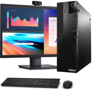 lenovo m93p sff computer desktop pc, intel core i7 3.4ghz, 16gb ram, 128gb m.2 ssd, 1tb hdd, wireless keyboard & mouse, wifi | bluetooth, new 1080p webcam, 22" fhd led monitor, win 10 pro (renewed)