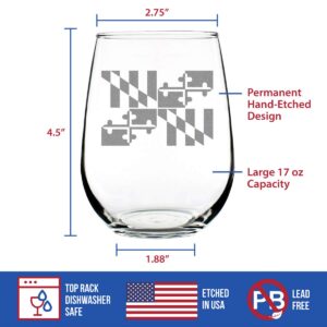 Maryland Flag - Stemless Wine Glass - State Themed Drinking Decor and Gifts for Marylander Women & Men - Large 17 Ounce