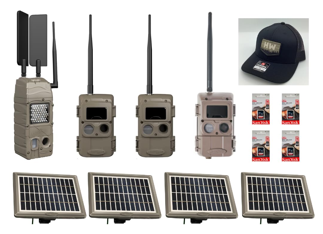 Cuddelink Cuddeback 1 Model G-5109 Cellular Camera Powered by Verizon 3 Remote L Series Cameras 4 Solar Power Banks Models PW-3600 4 16GB SD Cards 1 Hunters Warehouse Hat New