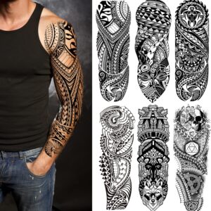 fake totem sleeve tattoos stickers 6-sheet full arm tribal totem temporary tattoos sleeves for adult kids women makeup