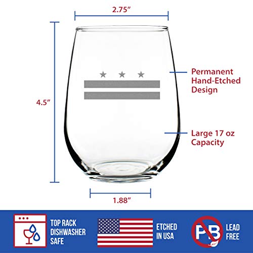 Washington DC Flag Stemless Wine Glass - State Themed Drinking Decor and Gifts for Washingtonian Women & Men - Large 17 Oz Glasses