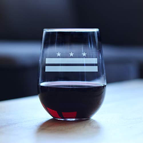 Washington DC Flag Stemless Wine Glass - State Themed Drinking Decor and Gifts for Washingtonian Women & Men - Large 17 Oz Glasses