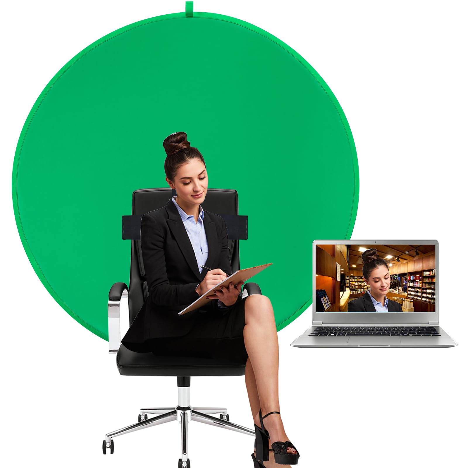 Green Screen Chair, 56in/142cm Portable Green Screen Chair, Portable Webcam Background, 4.65ft Green Background Screen Portable, Chroma Key Green for Video Chats, Zoom, Green Screen Video Backdrop.