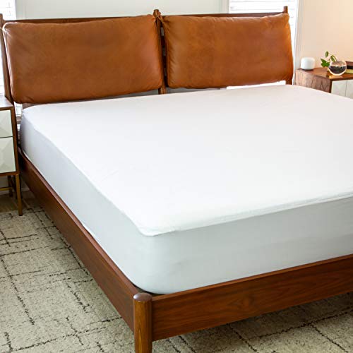 Flash Furniture Capri Comfortable Sleep Premium Fitted Waterproof, Vinyl Free Mattress Protector - Comfortable, Breathable, Quiet, Quilted Fabric Protection - Full, White