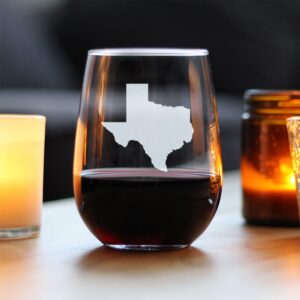 Texas State Outline - Stemless Wine Glass - State Themed Drinking Decor and Gifts for Texans - Large 17 Ounce