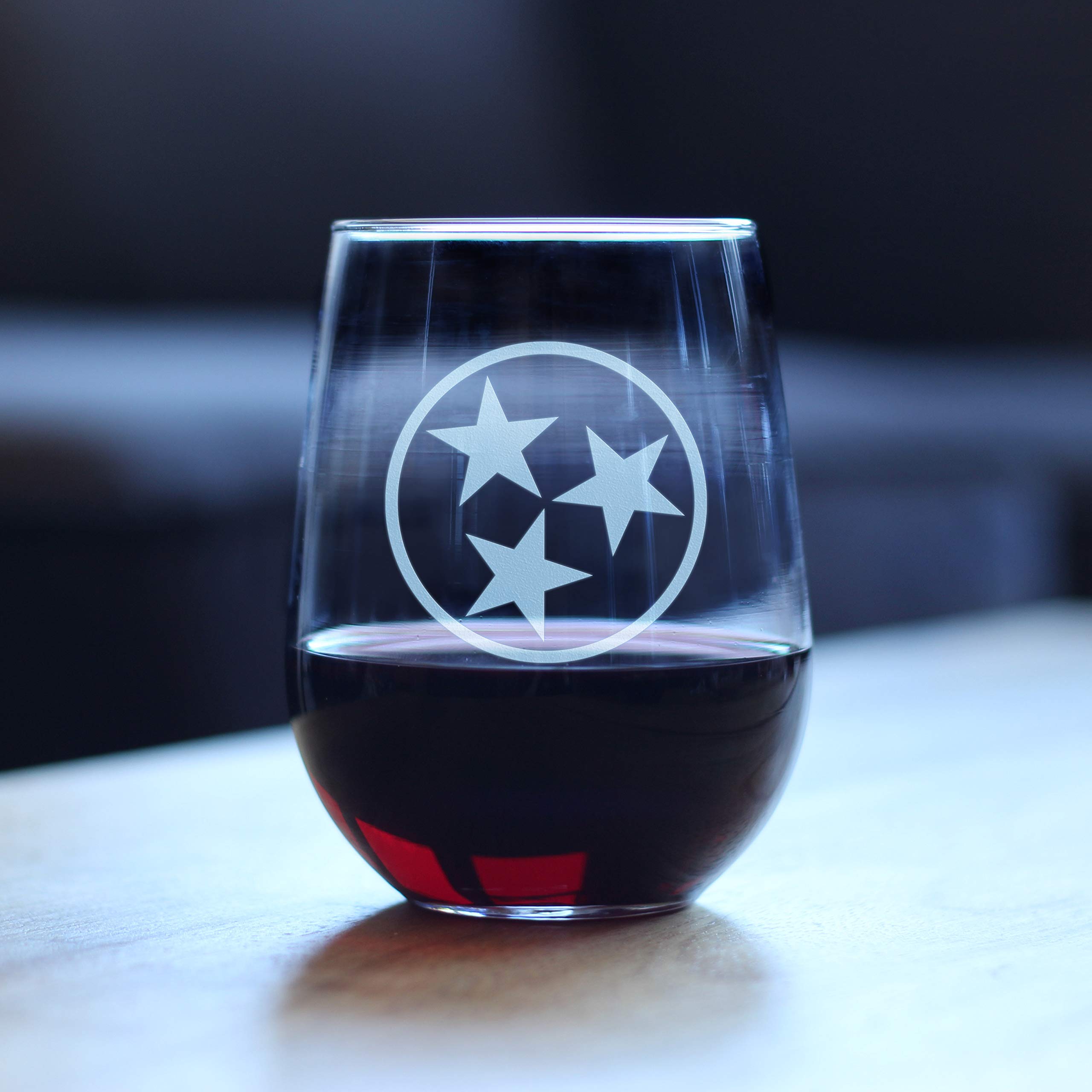 Tennessee Flag Stemless Wine Glass - State Themed Drinking Decor and Gifts for Tennessean Women & Men - Large 17 Oz Glasses