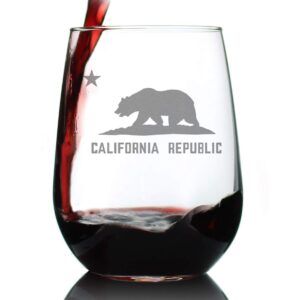 california flag stemless wine glass - state themed drinking decor and gifts for californian women & men - large 17 oz glasses